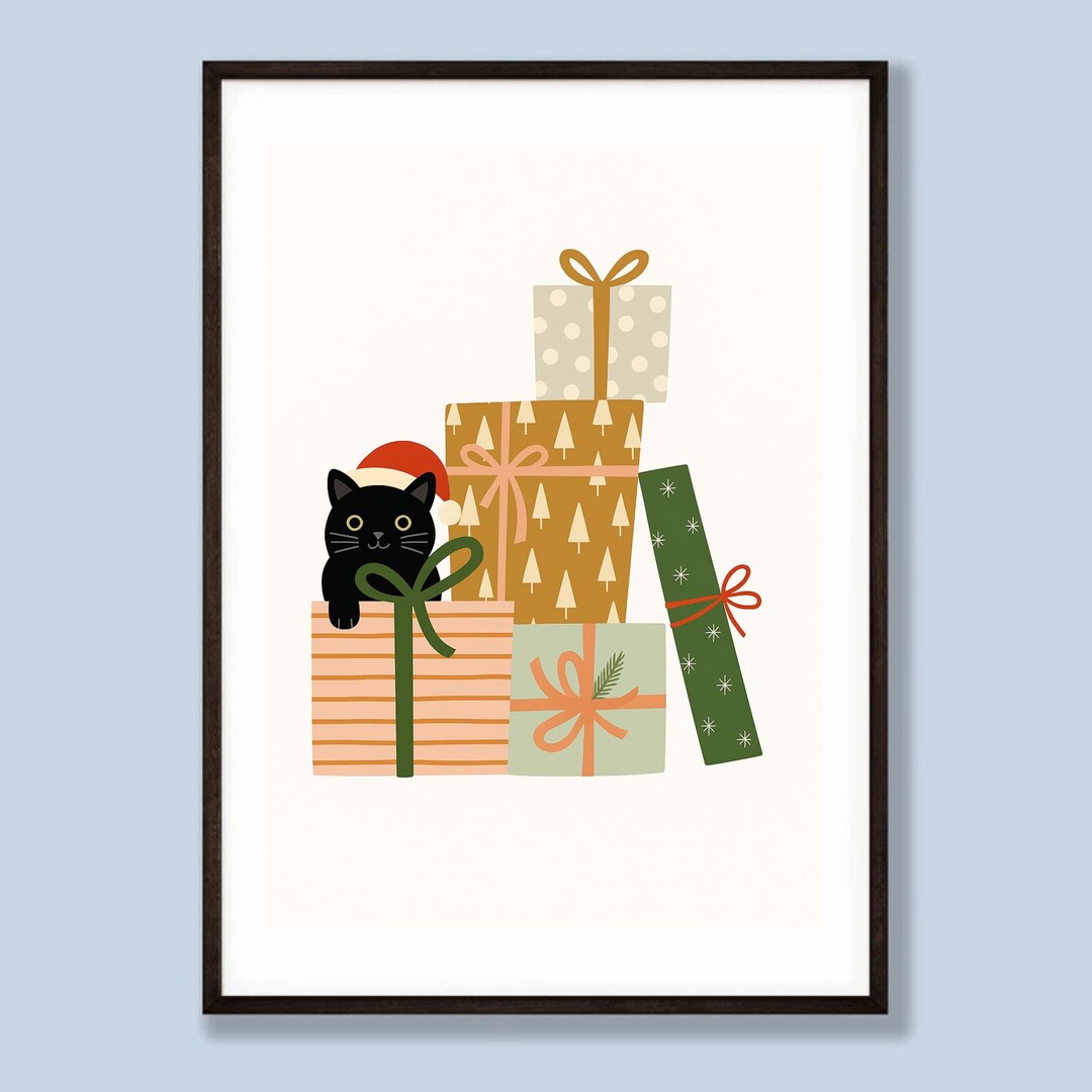 Christmas Poster Cat With Presents | Cute Christmas Picture to Print ...