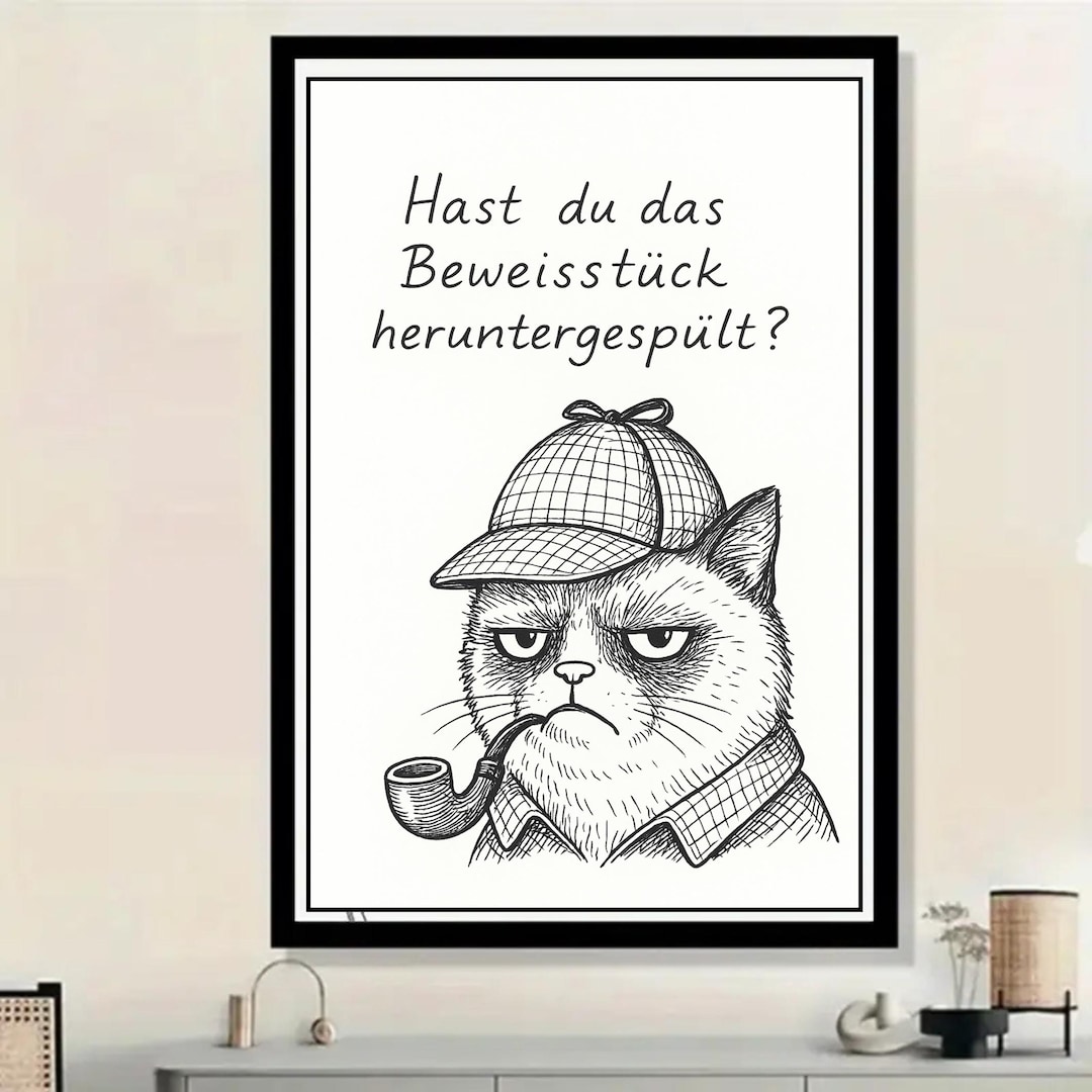 Funny Toilet Poster With Cat in Sherlock Holmes Look, Bathroom ...