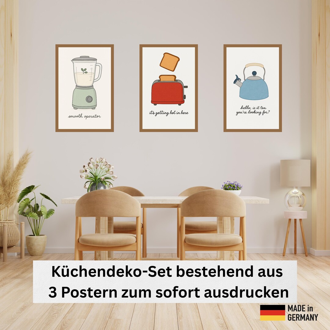 Kitchen Decor Set of 3 Posters | Digital Print Mixer Toaster Tea Kettle ...
