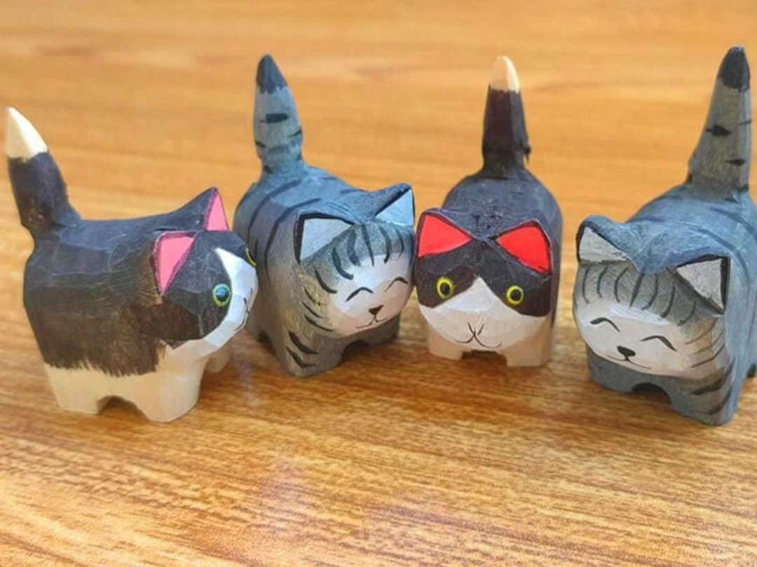 Adorable Cat Wood Carving Handmade Craft Gift - Etsy