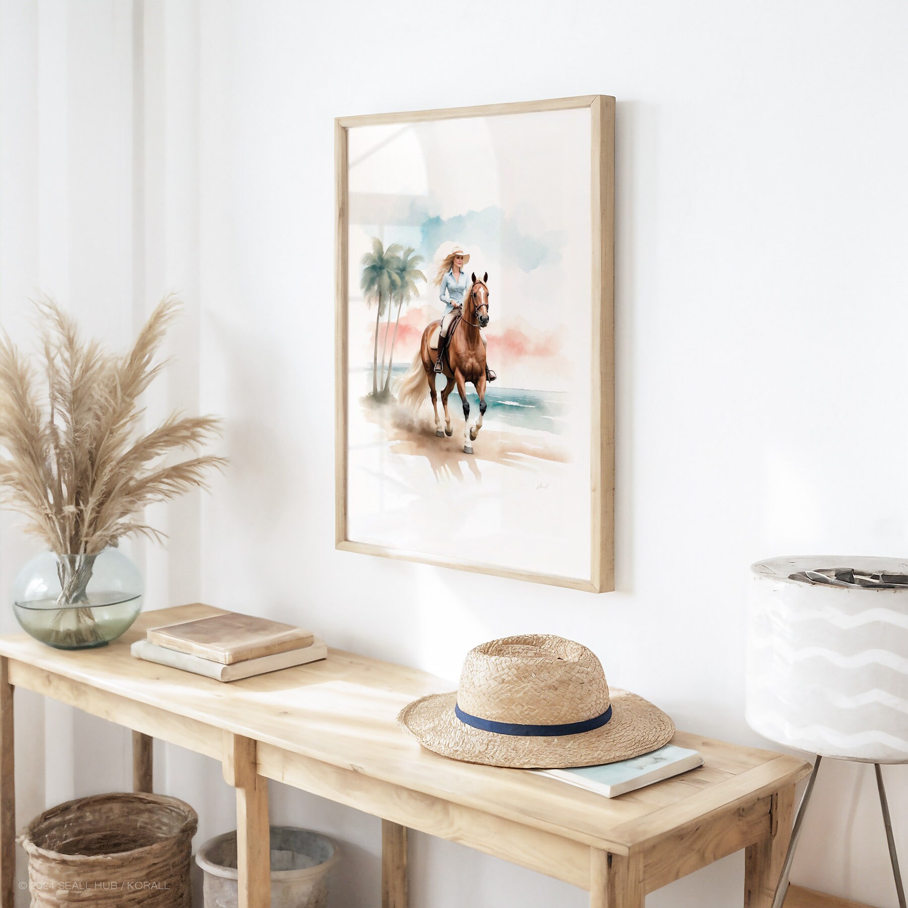 Woman Horseback Riding Poster Printable Naturalism Beach Rider Serene ...