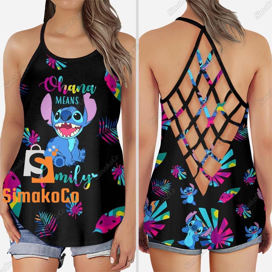 Disney Stitch Cross Tank Top, Stitch Hollow Vest, Ohana Mean Family Tank Top, Personalized Cross ...