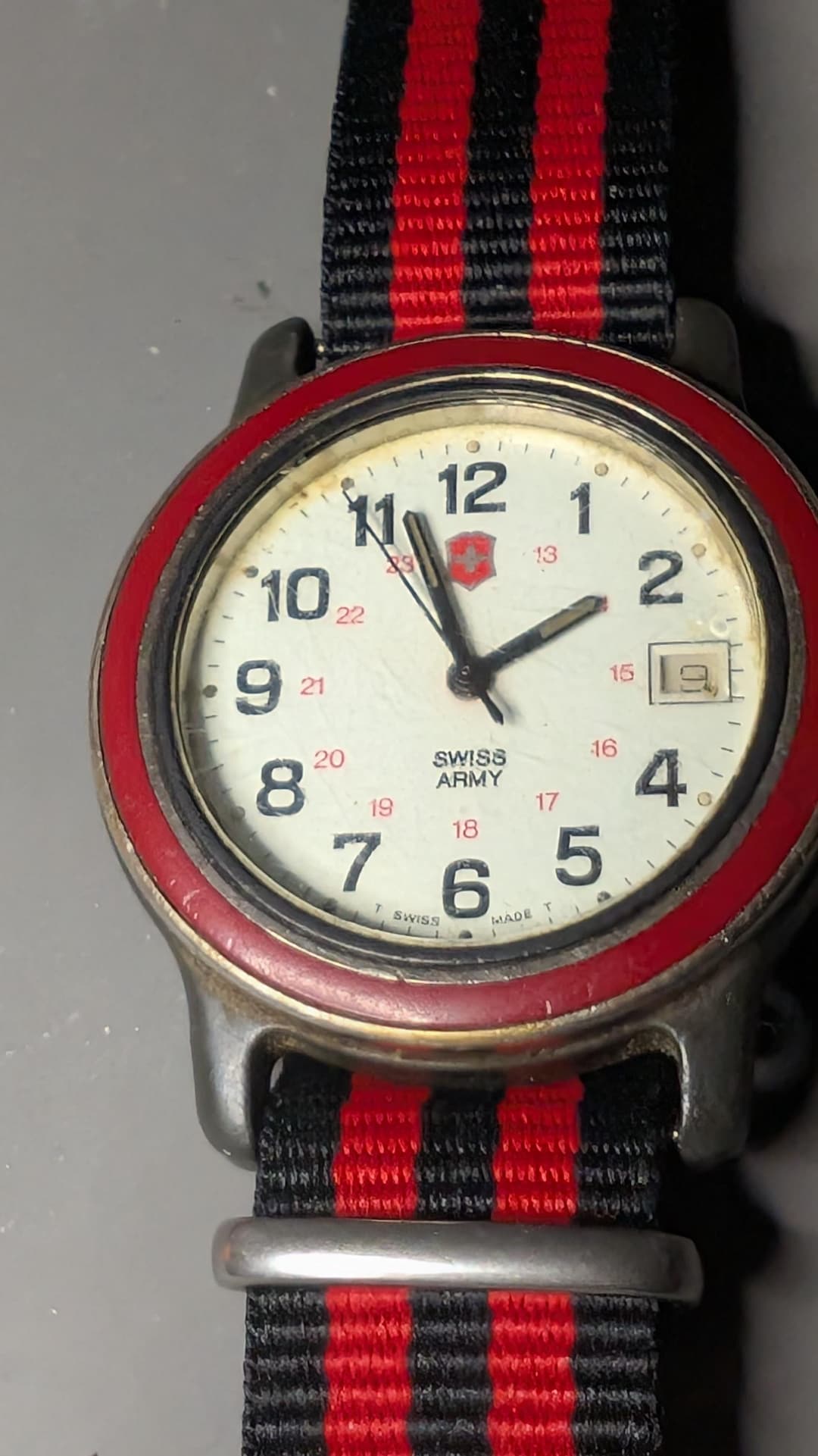 Vintage Swiss Army Watch With New Battery and New Black and Red NATO ...