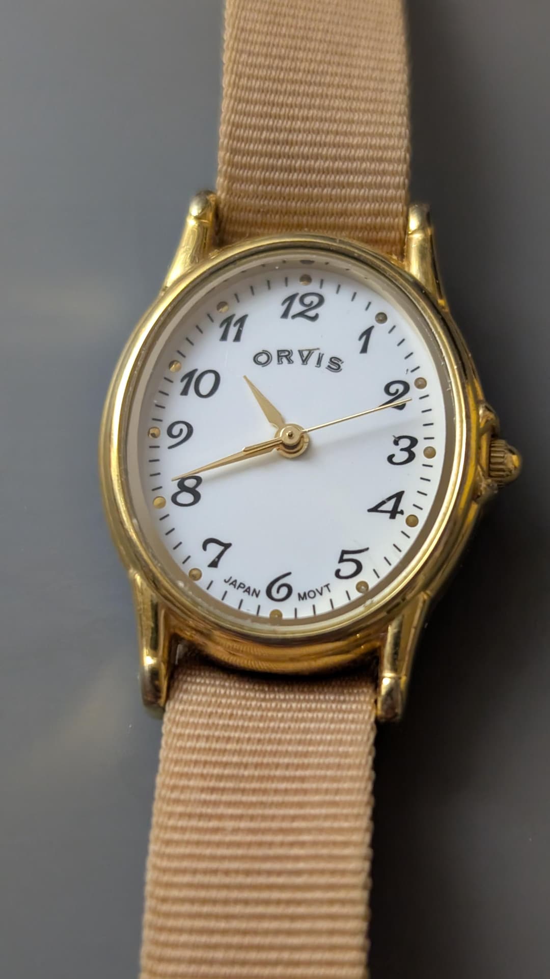 Ladies Orvis Oval Shape Quartz Watch With New Battery and Beige NATO ...