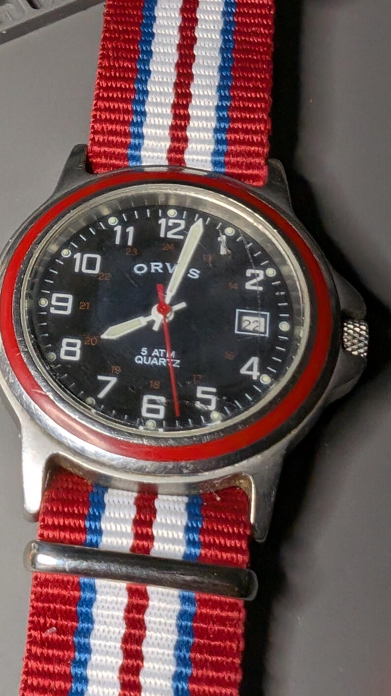 Vintage Orvis Red Bezel Field Watch With New Battery and Red Stripe ...