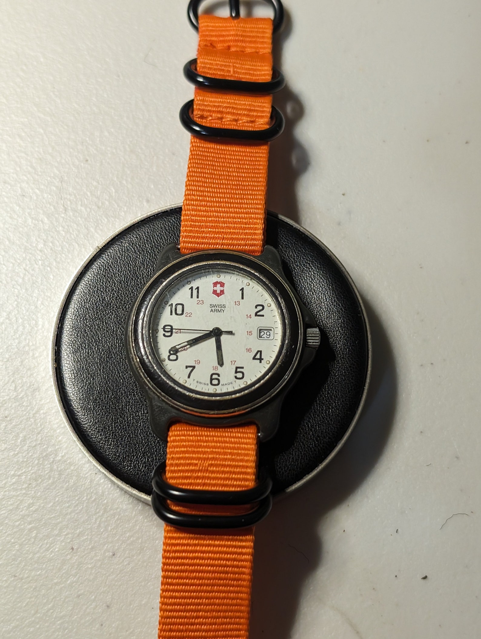 Vintage Swiss Army Watch With New Orange Nato Band and New Battery. It ...