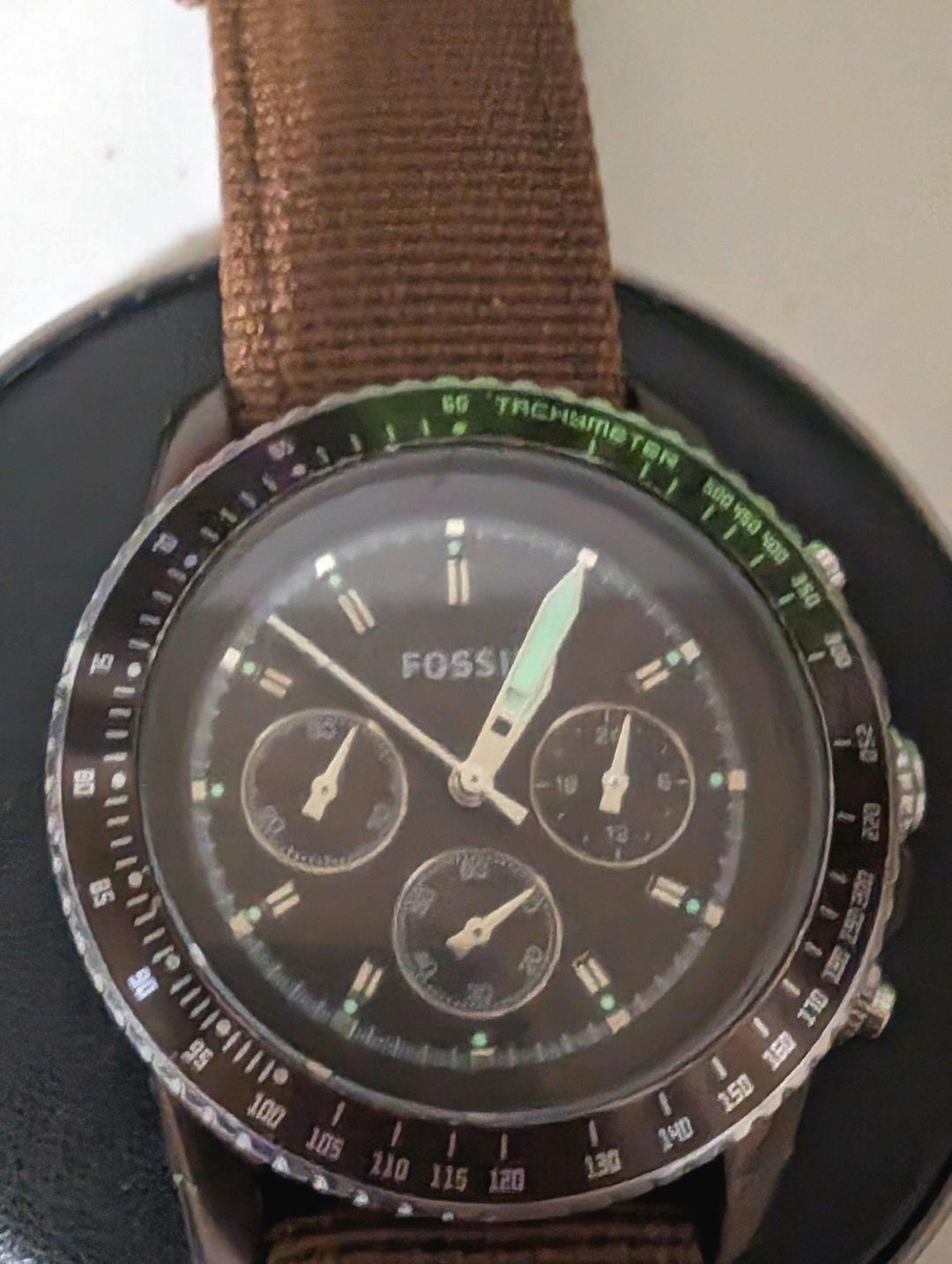 Rare Vintage Fossil Brown Dial and Face Quartz Tachymeter Watch With ...