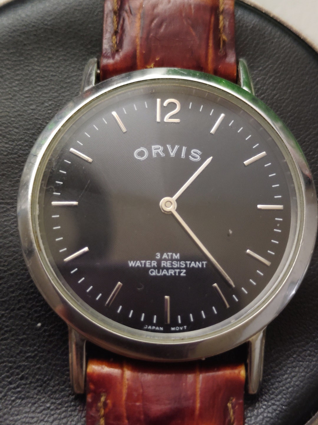 Vintage Orvis Men's Dress Watch With New Battery and Very Nice Leather Band. Keeps Good Time and ...
