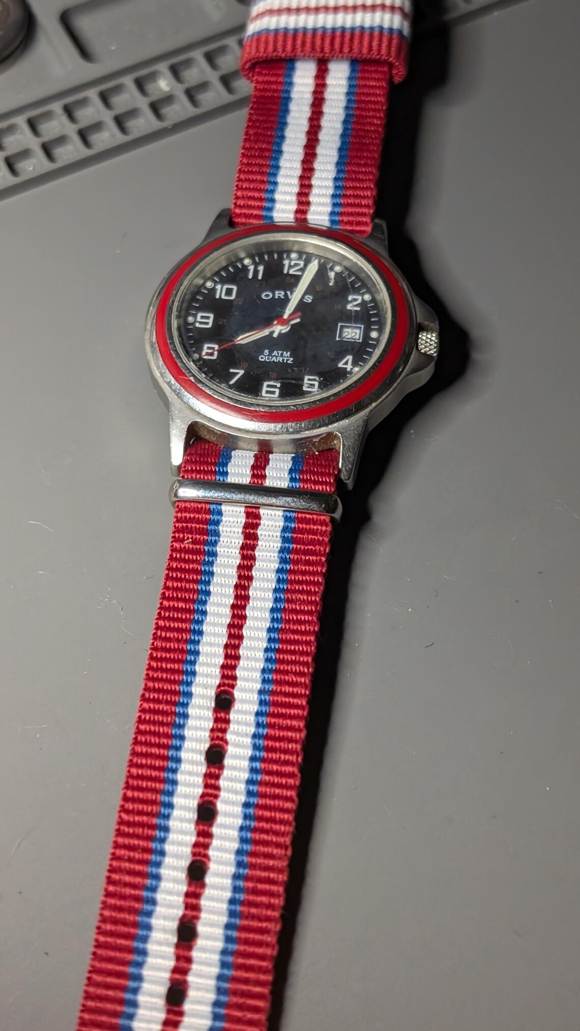 Vintage Orvis Red Bezel Field Watch With New Battery and Red Stripe ...