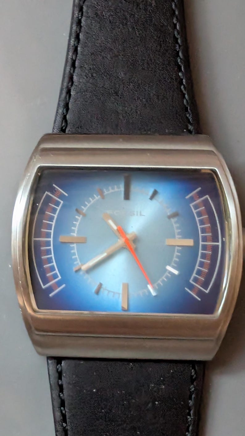 Fossil Blue Dial Rectangular Quartz Watch With New Battery and Original ...