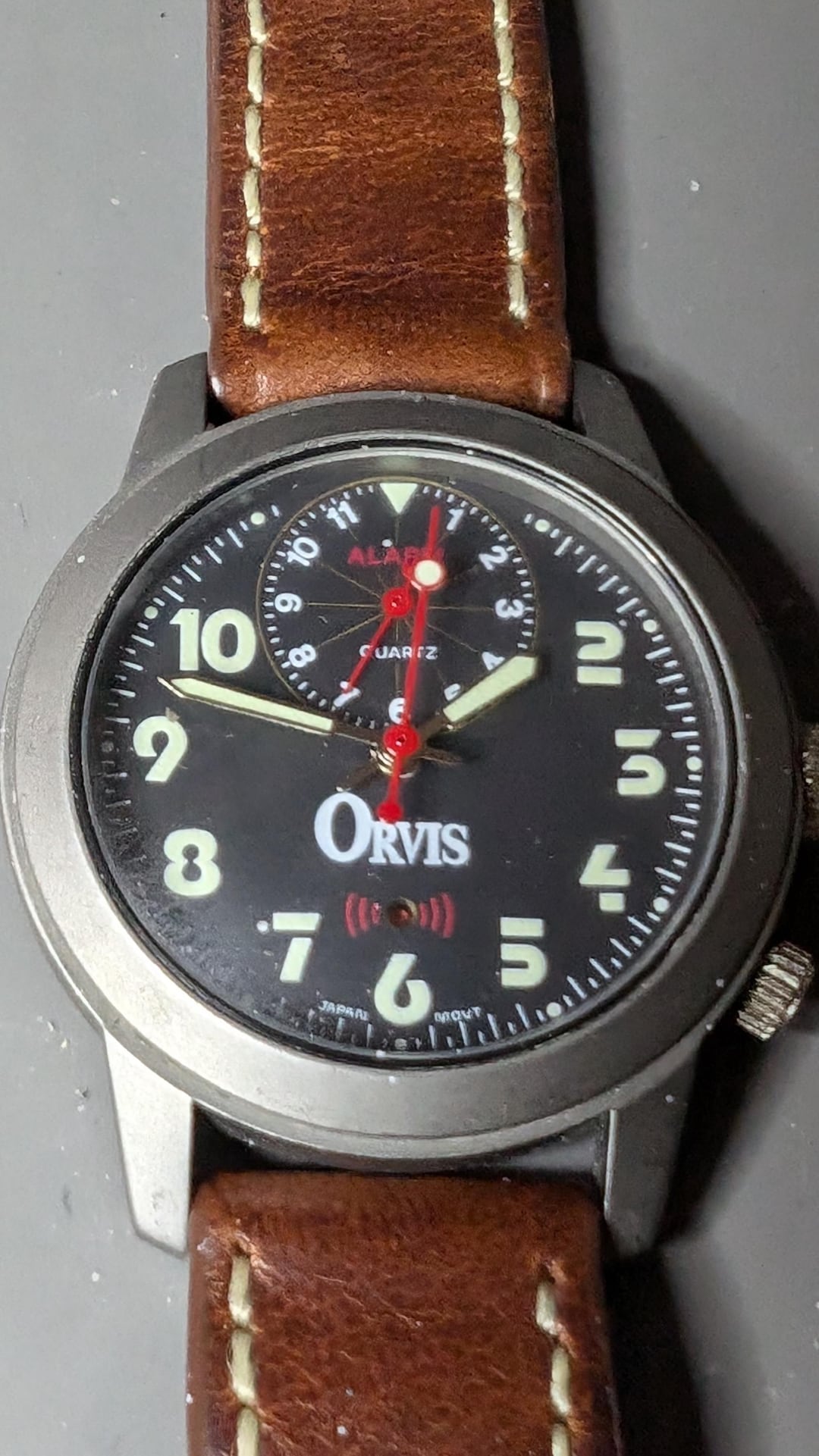 Unisex Orvis Alarm Watch With New Battery and Original Leather Band ...