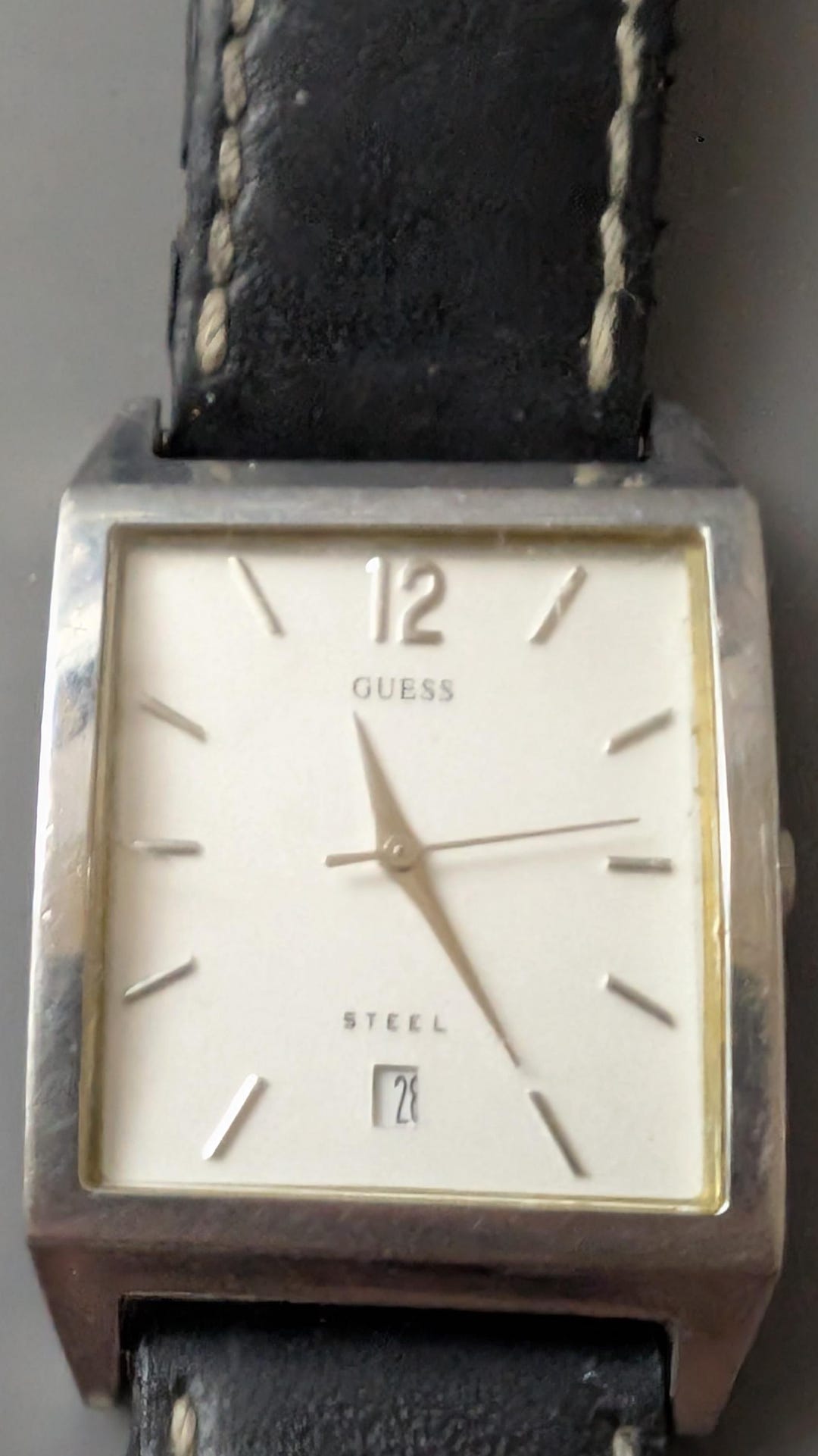 Vintage Guess Quartz Tank Watch With New Battery and Original Leather ...