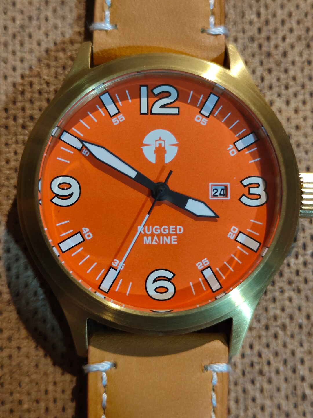 Rugged Maine Solid Brass Case Watch With Leather Band. Immaculate ...