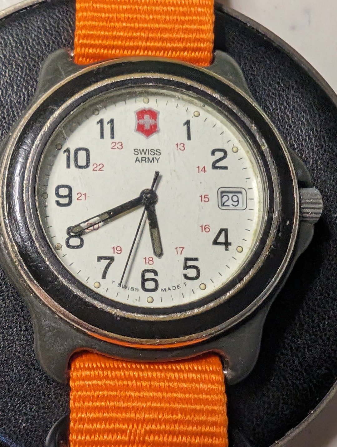 Vintage Swiss Army Watch With New Orange Nato Band and New Battery. It ...