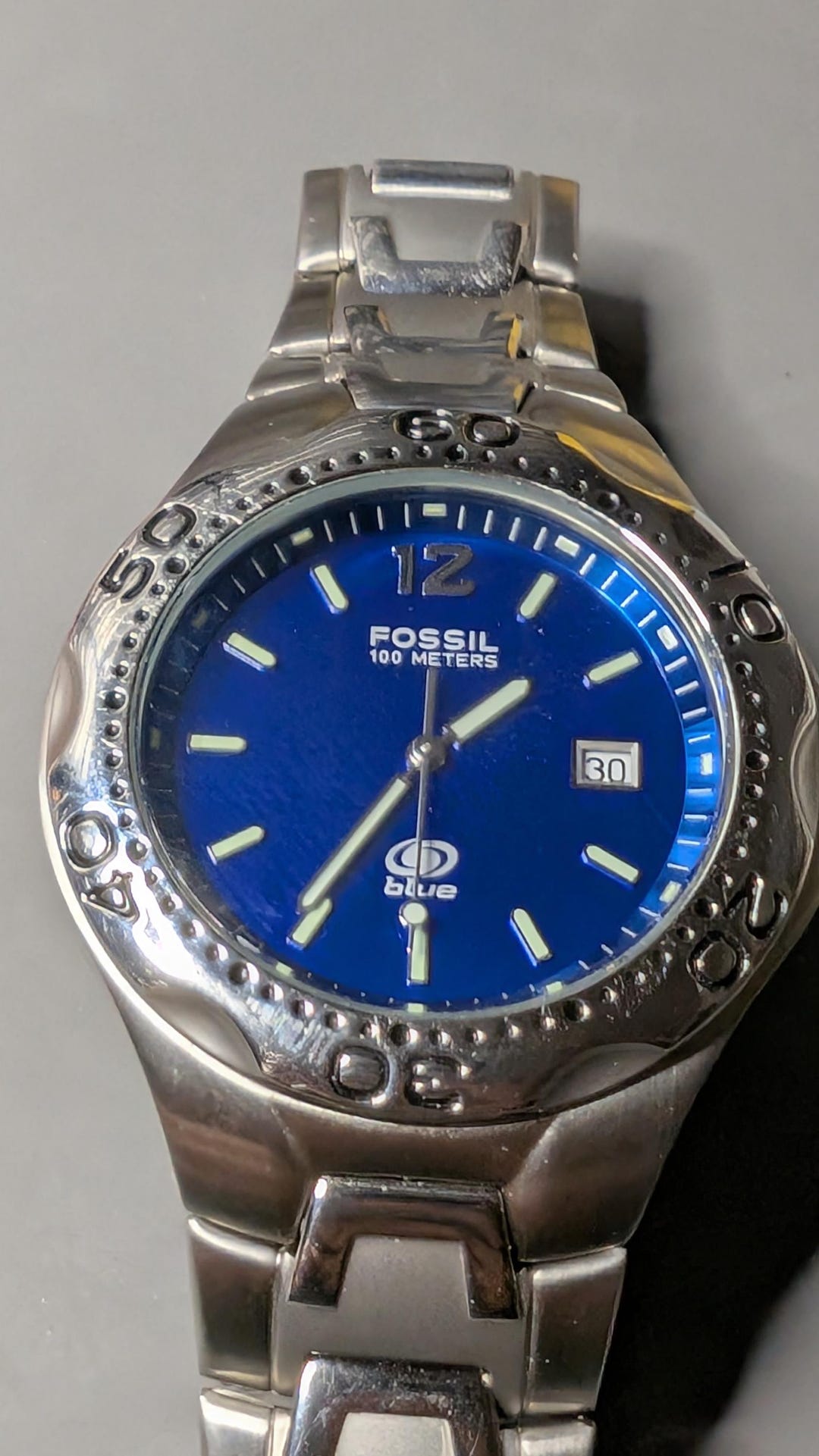 Fossil Blue Diver Style Watch With New Battery and Original Bracelet ...