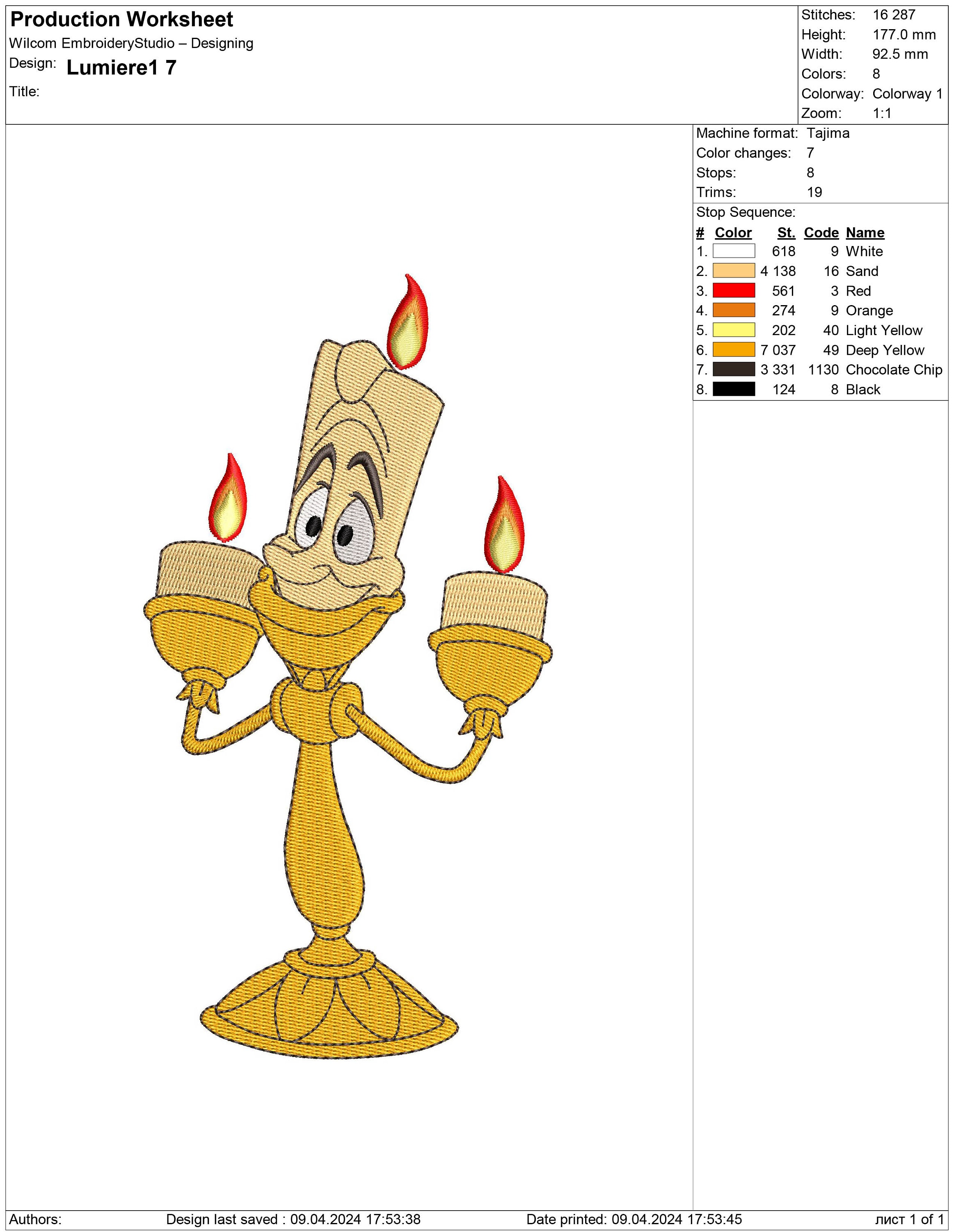 Beauty and the Beast Inspired. Lumiere. Machine Embroidery Design File ...