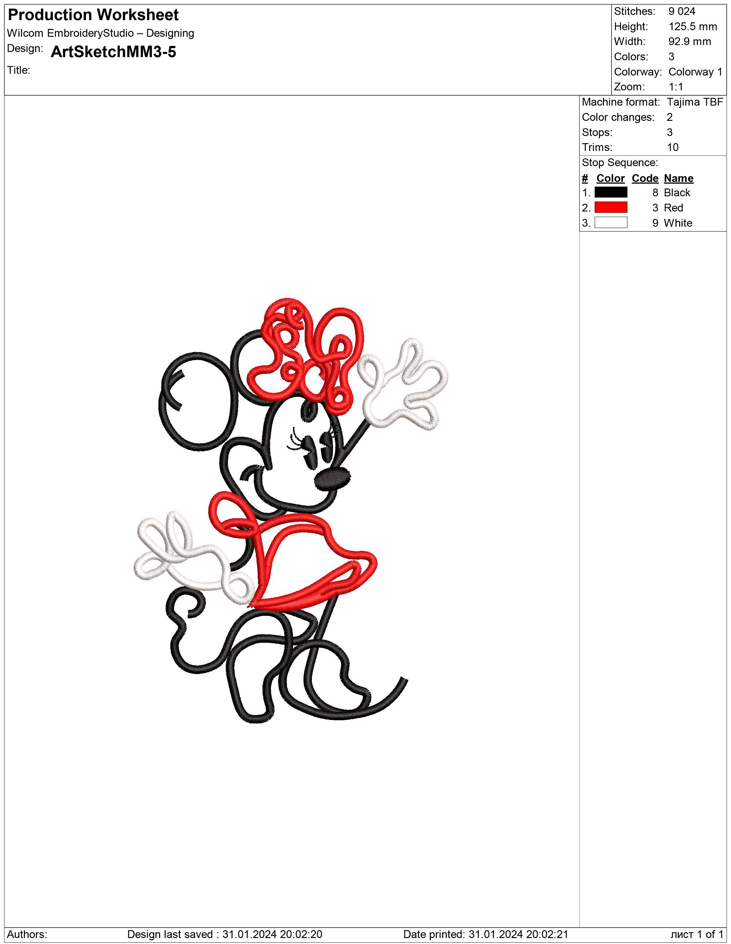 Artistic Sketch Minnie Mouse. Outline Machine Embroidery Design ...