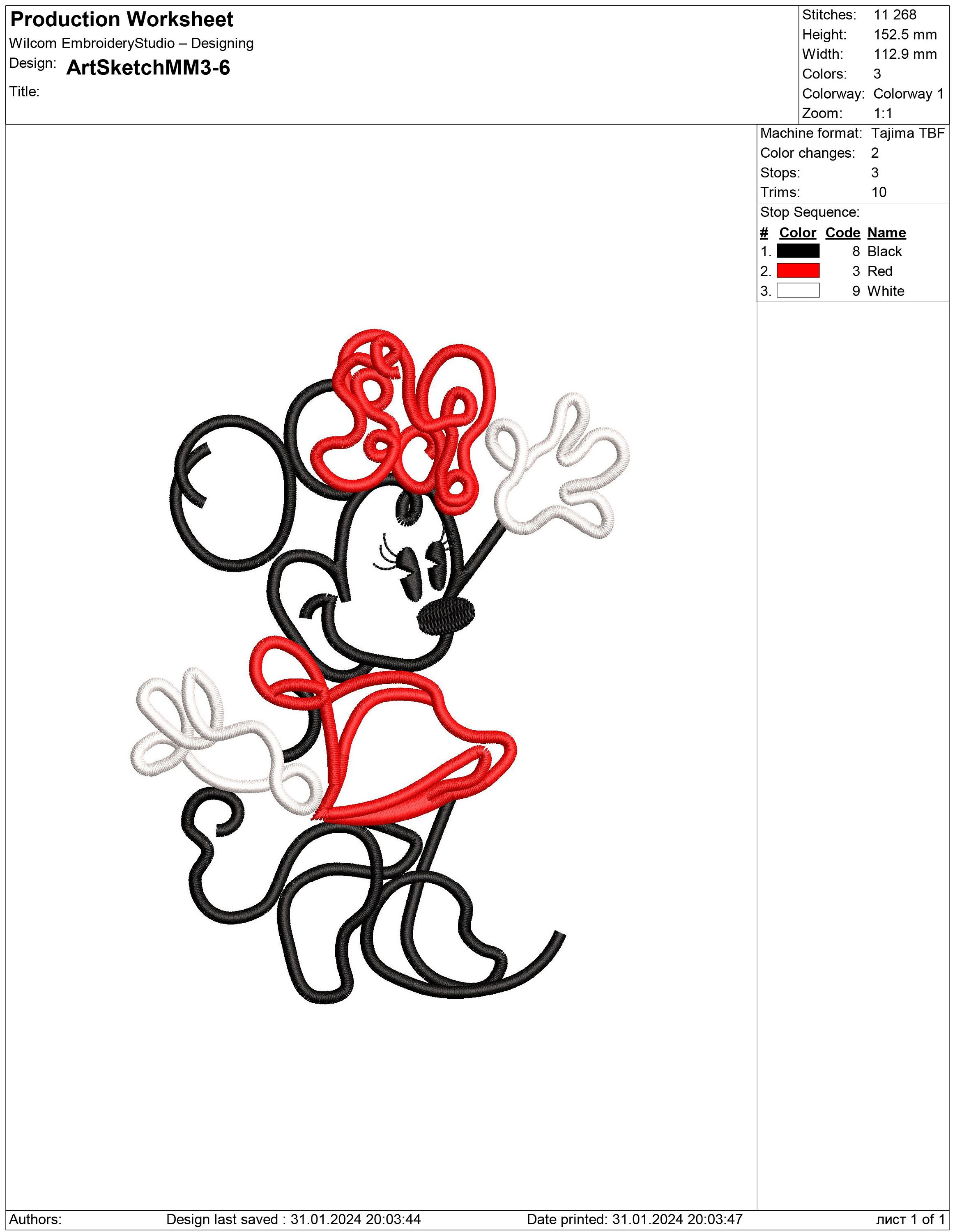 Artistic Sketch Minnie Mouse. Outline Machine Embroidery Design ...