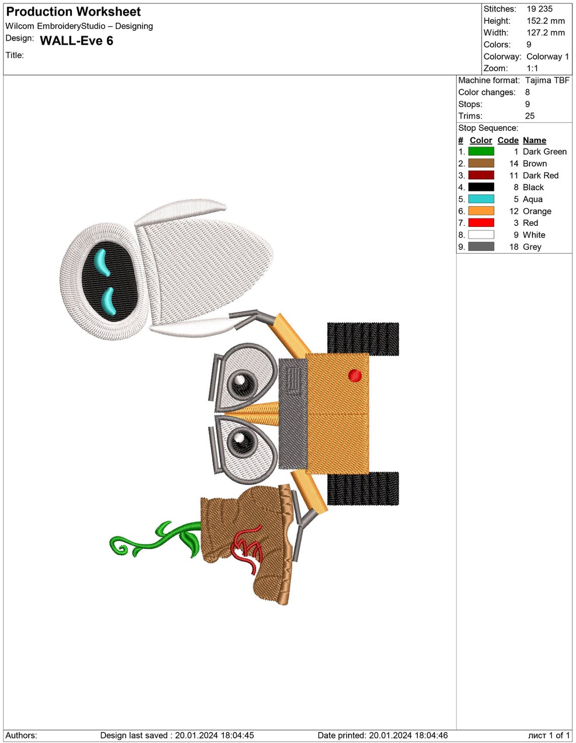 WALL-E and Eve Inspired. Machine Embroidery Design File. Install ...