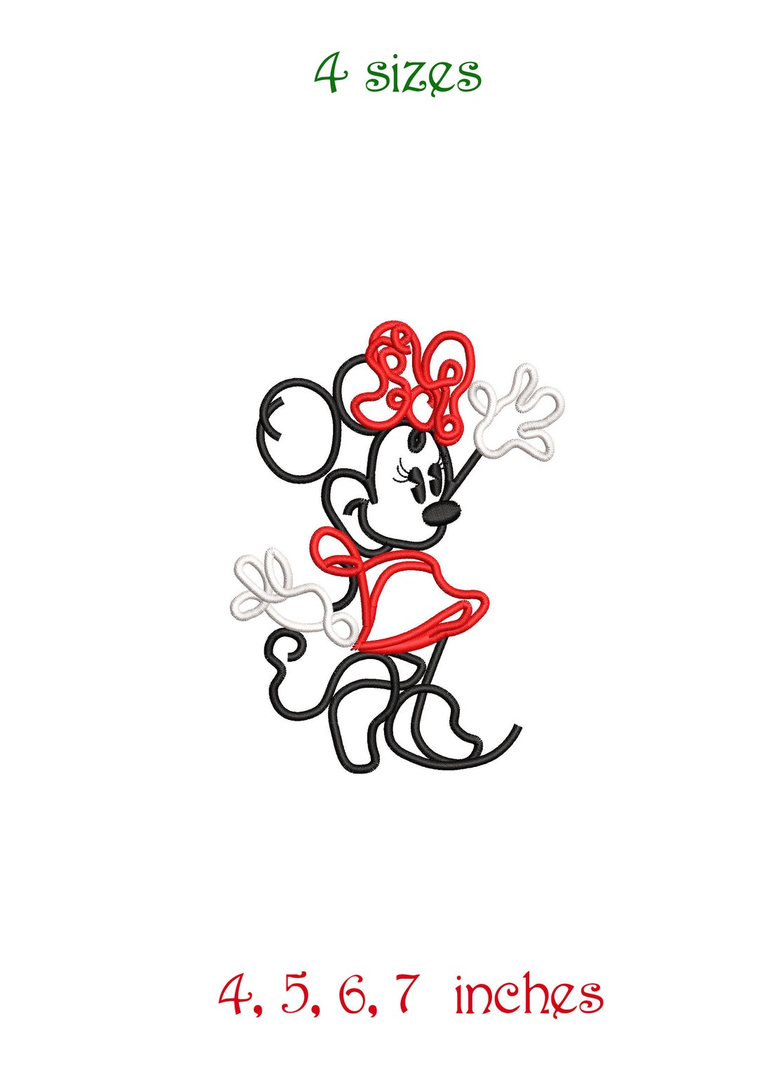 Artistic Sketch Minnie Mouse. Outline Machine Embroidery Design ...