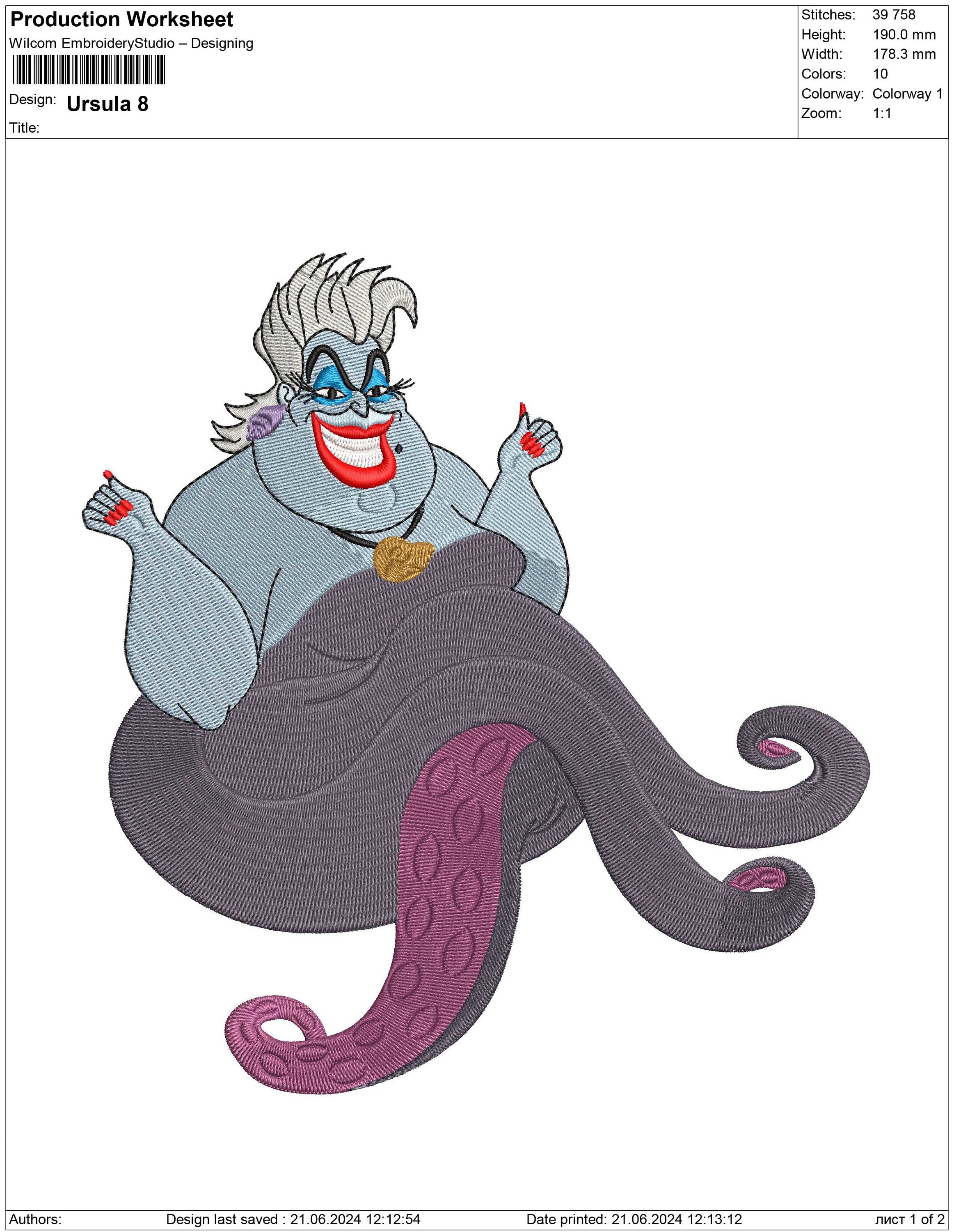 Little Mermaid Inspired. Ursula, the Sea Witch. Machine Embroidery ...
