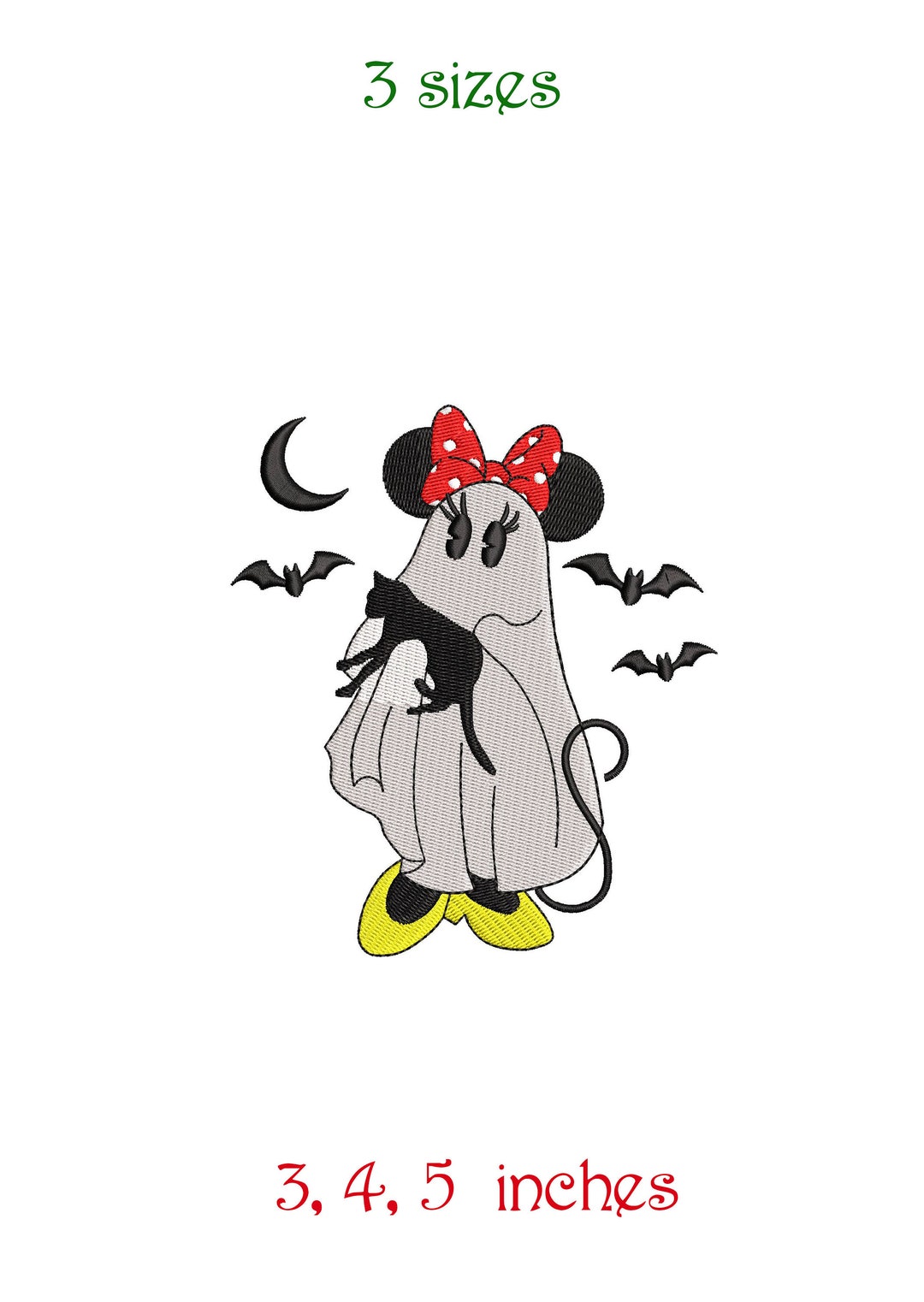 Minnie Mouse Inspired. Ghost With Black Cat, Minnie Mouse Ears. Machine ...