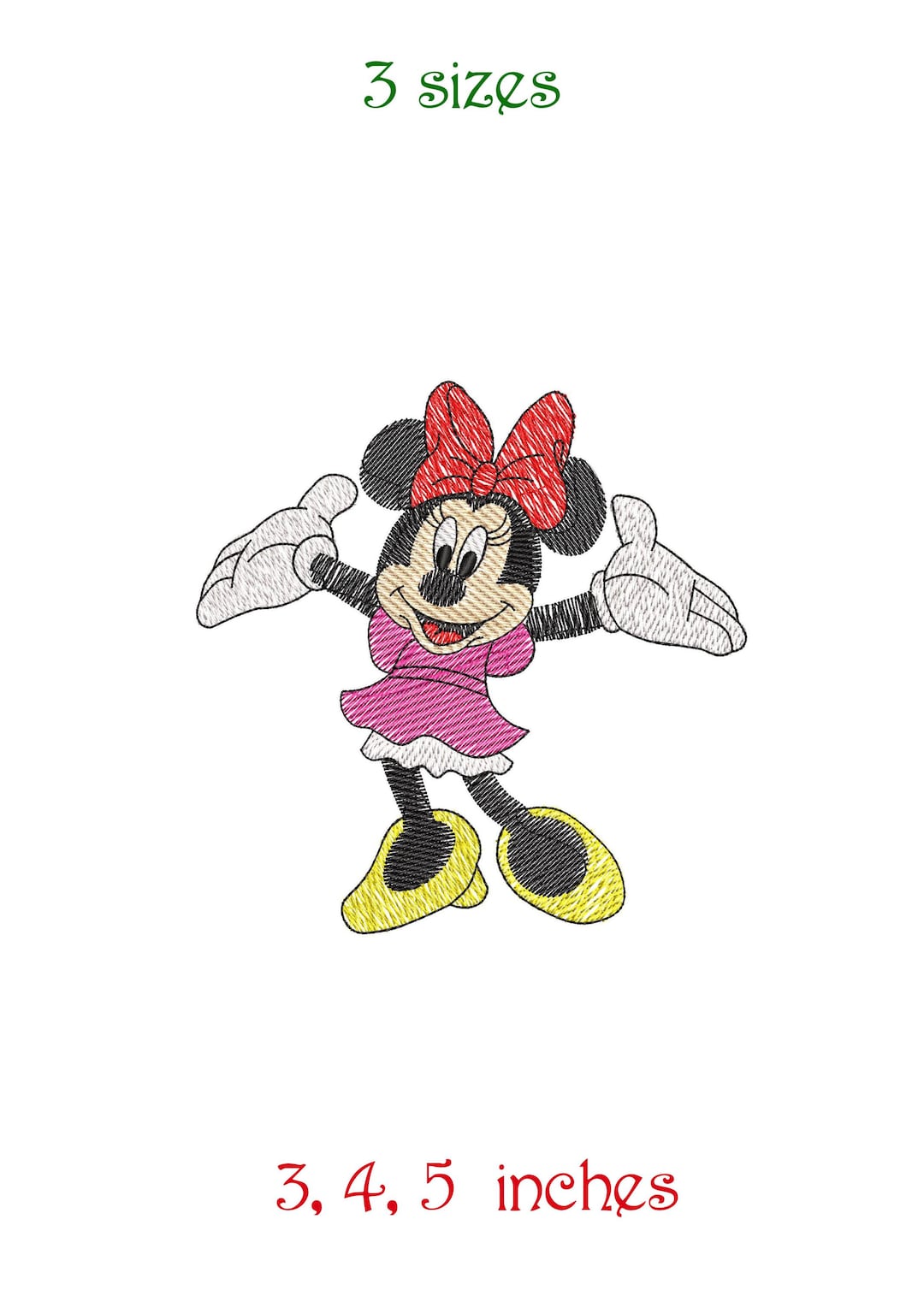 Artistic Sketch Minnie Mouse. Outline Machine Embroidery Design ...