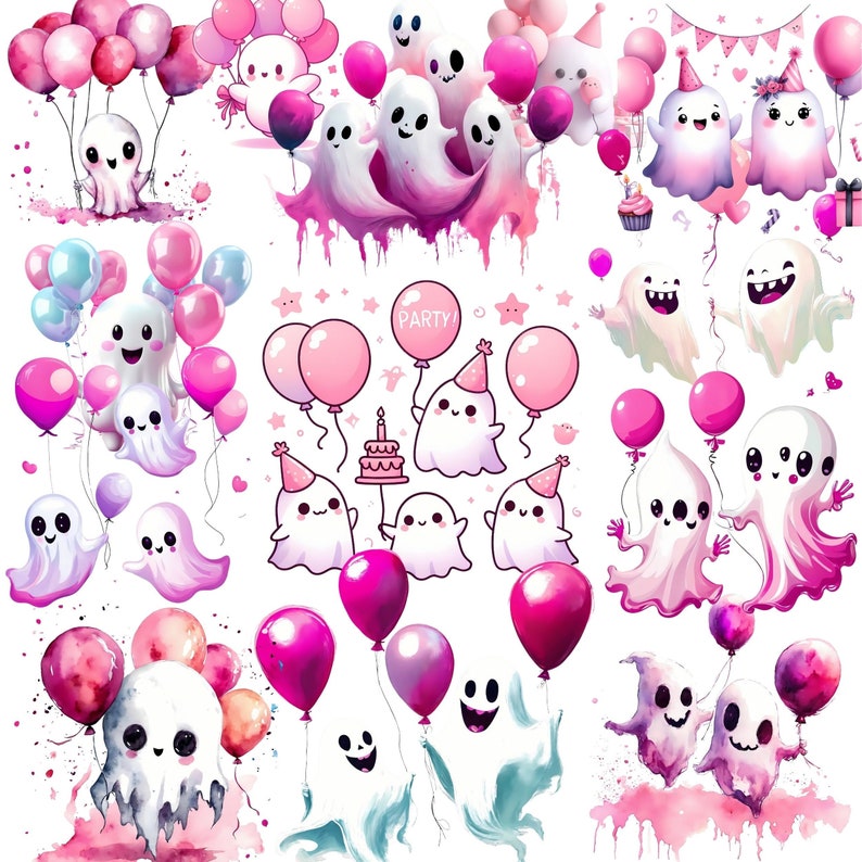 Adorable Cute Ghost Clipart Bundle Halloween Ghost Digital Art Spooky ...