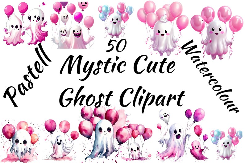 Adorable Cute Ghost Clipart Bundle Halloween Ghost Digital Art Spooky ...