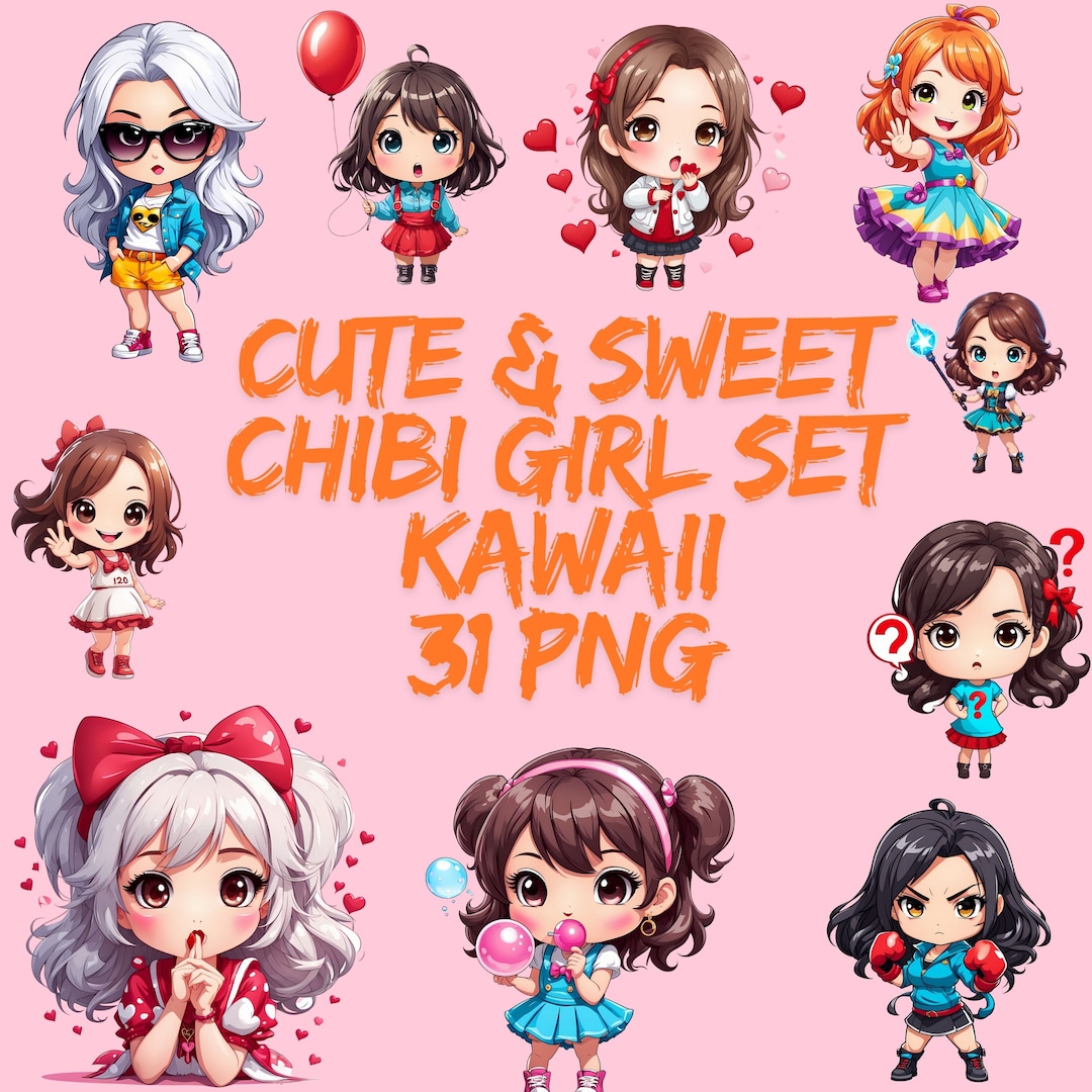 Cute & Sweet Chibi Girl Kawaii Clipart Set 31 High Quality PNG ...