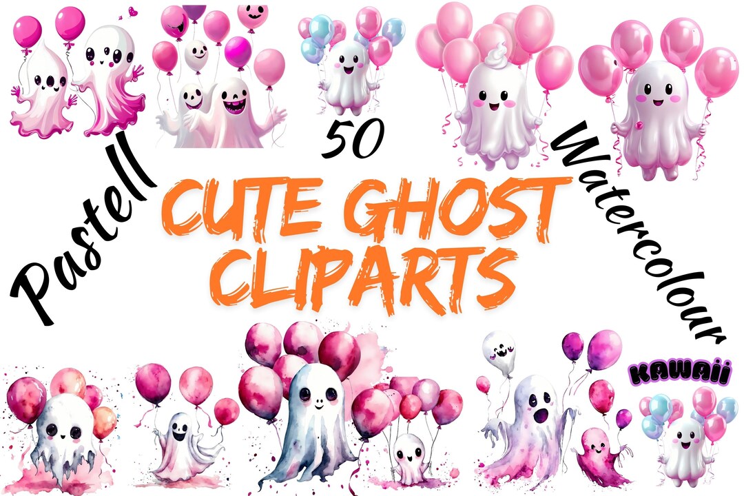 Adorable Cute Ghost Clipart Bundle Halloween Ghost Digital Art Spooky ...