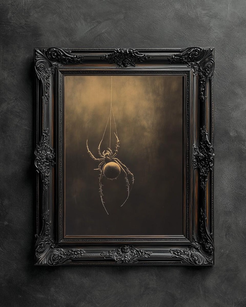 Moody Spider Dangling From a Web Print, Vintage Spider Poster, Dark ...