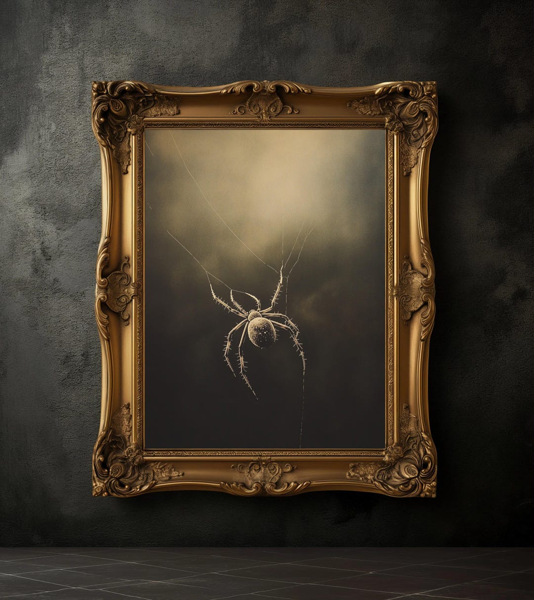 Moody Spider Dangling From a Web Print, Vintage Spider Poster, Dark ...
