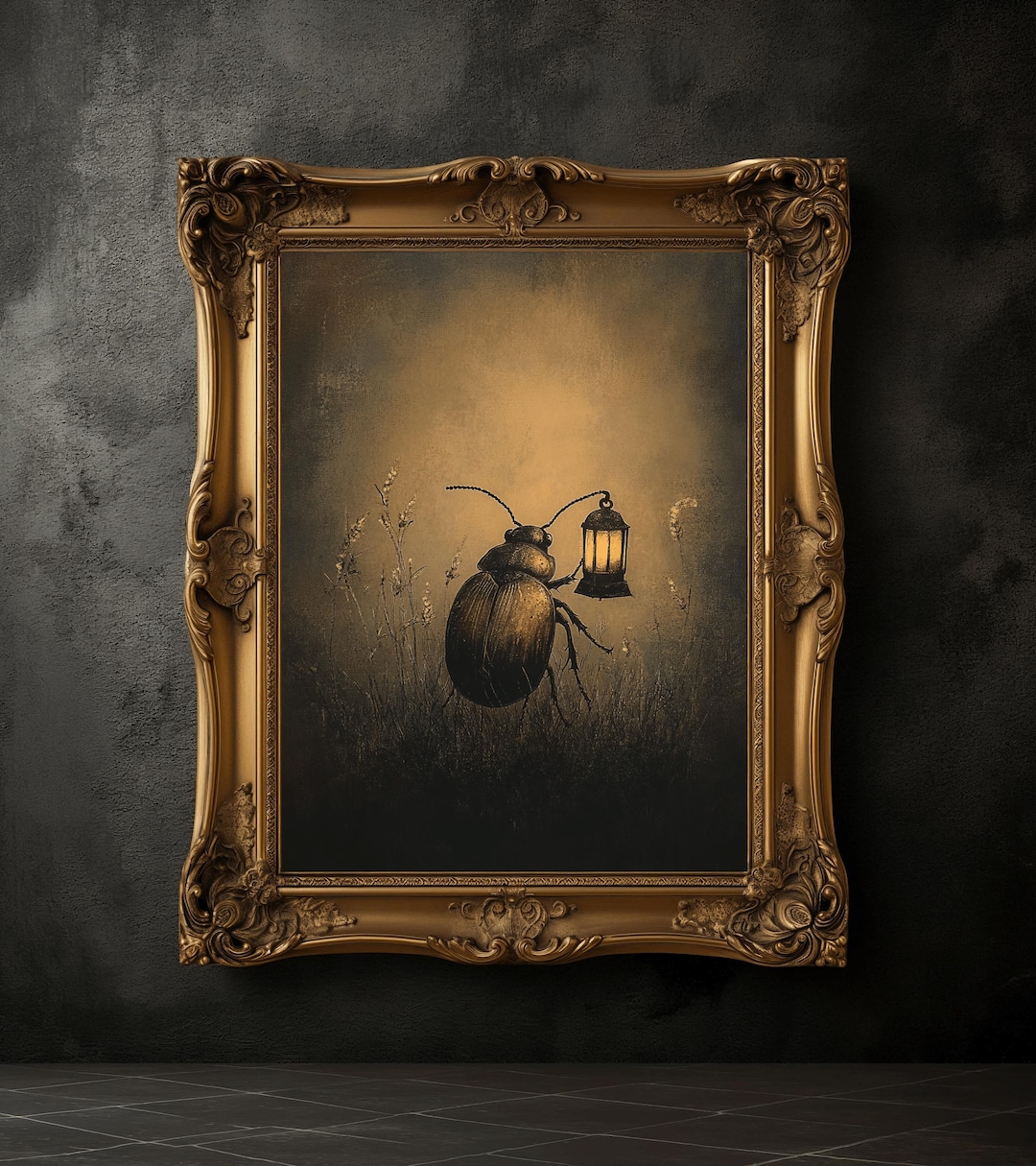Moody Beetle With Lantern Print, Vintage Insect Poster, Dark Academia ...