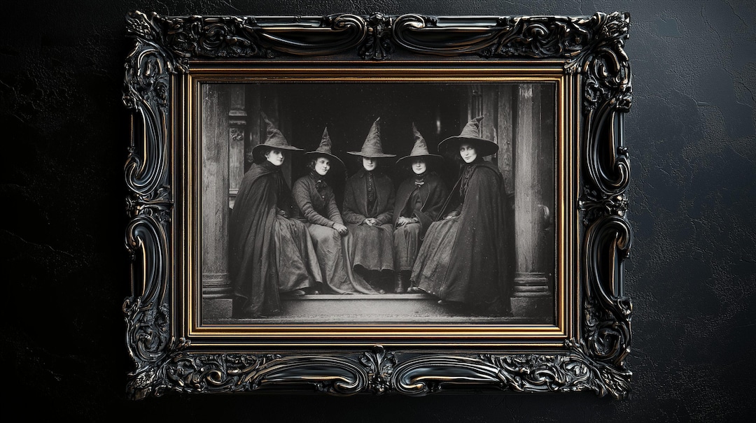 Black and White Five Witches Print, Vintage Witch Poster, Dark Academia ...