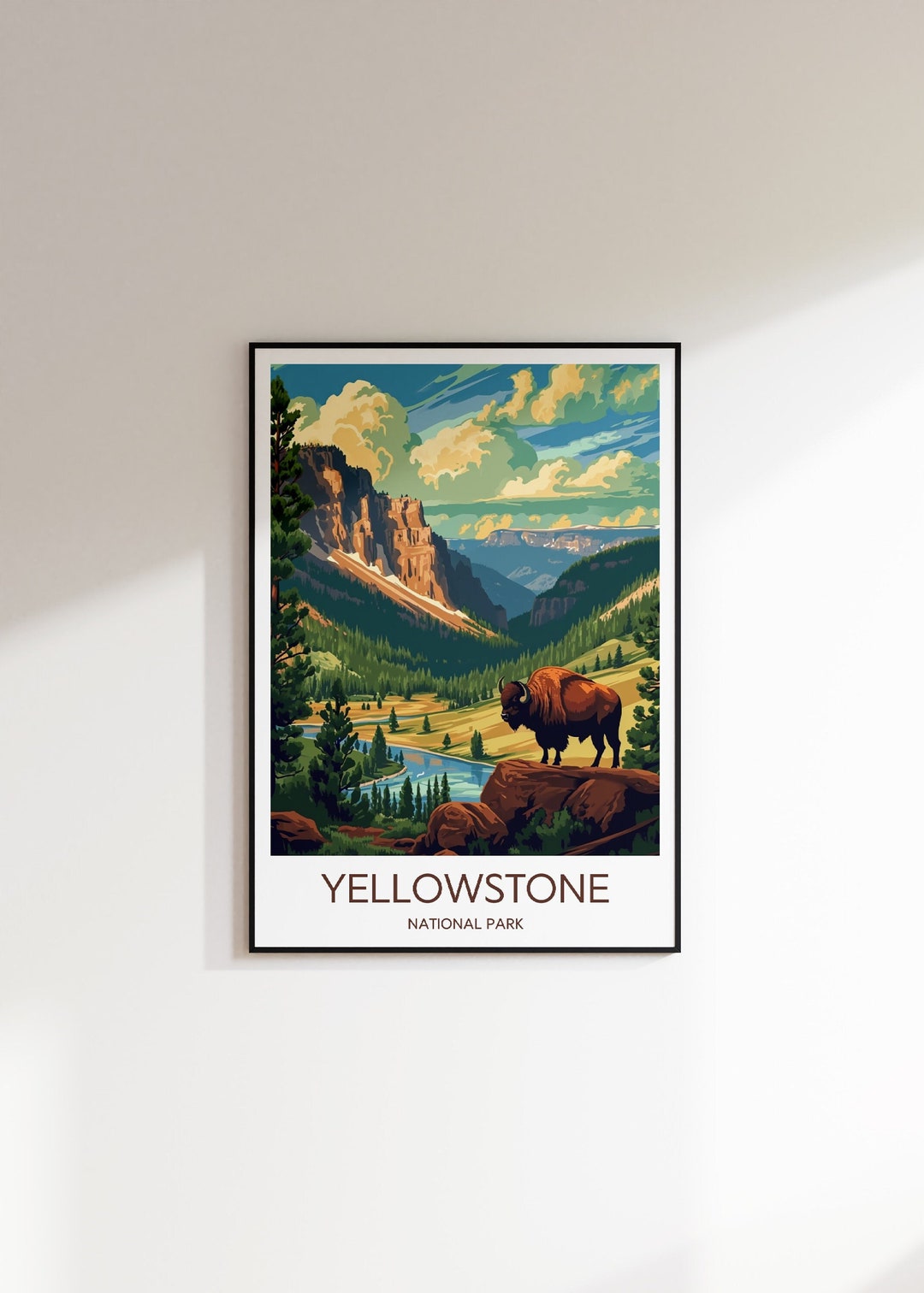 Yellowstone National Park Travel Poster, Yellowstone Wall Art, Bison ...