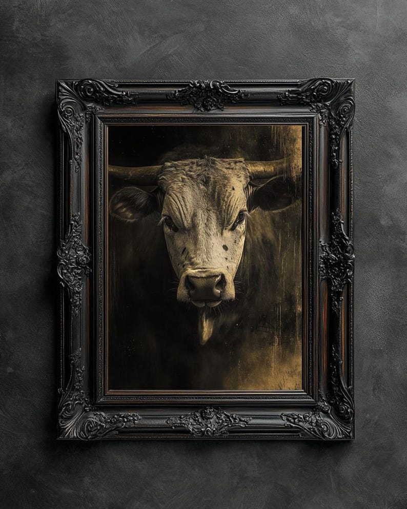 Vintage Cow Print, Moody Dark Academia Poster, Farmhouse Decor - Etsy