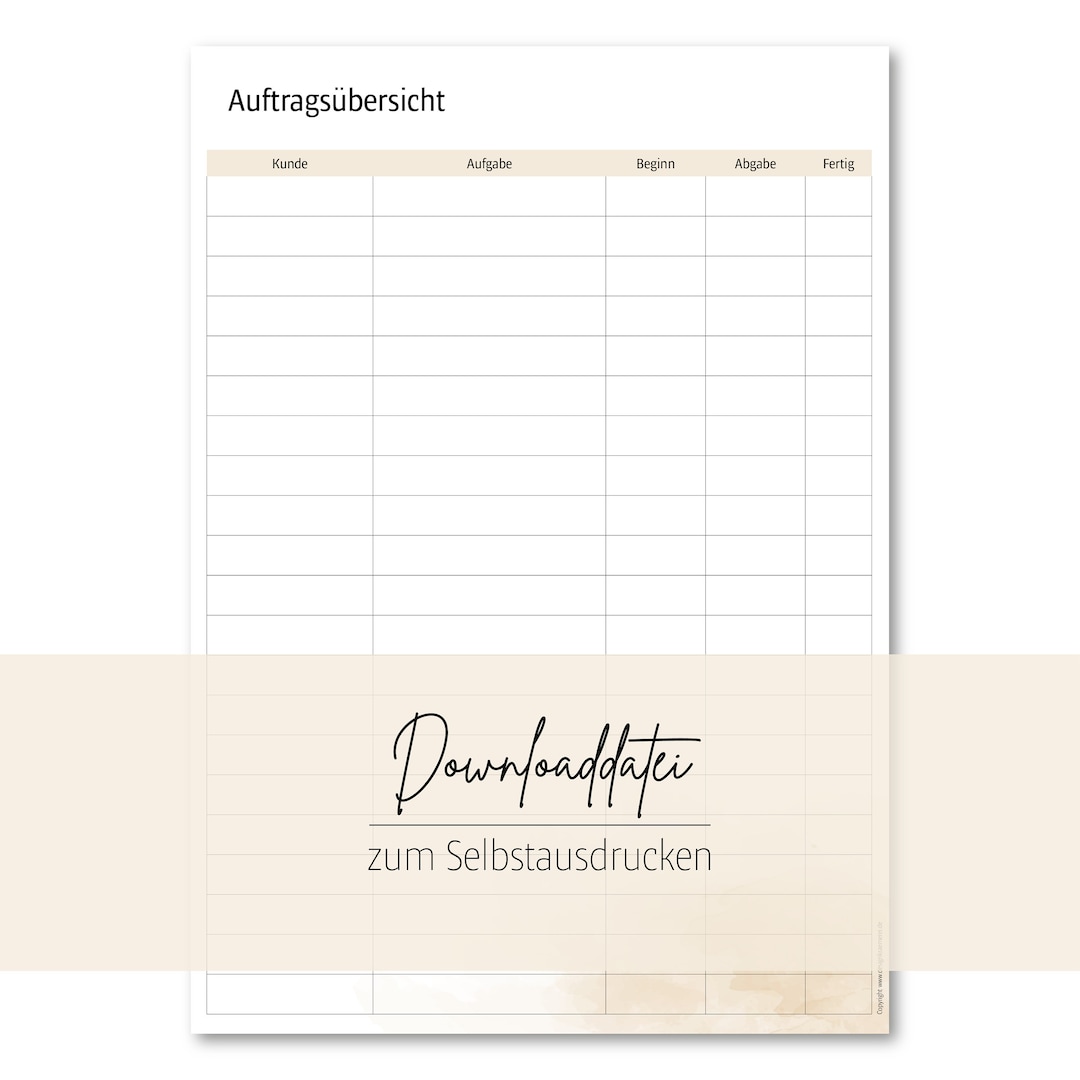 Order Overview for Printing – PDF Template DIN A4 | Order Organization ...