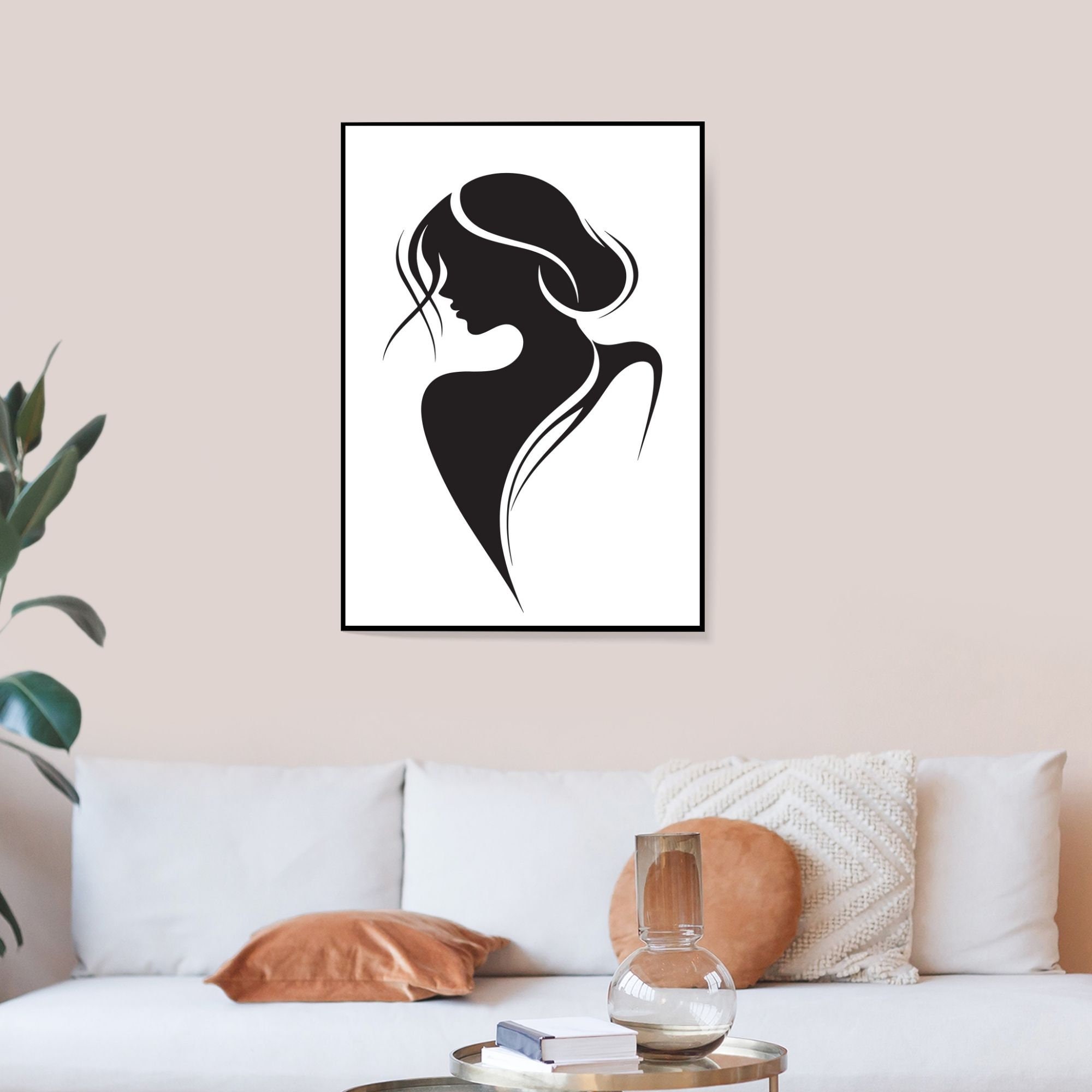 Black and White Wall Art Minimalist Female Silhouette - Etsy
