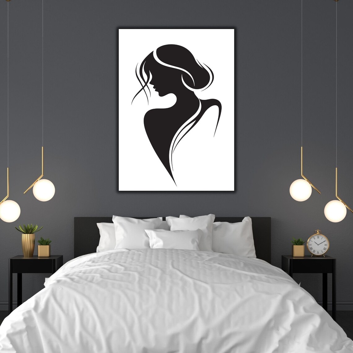 Black and White Wall Art Minimalist Female Silhouette - Etsy
