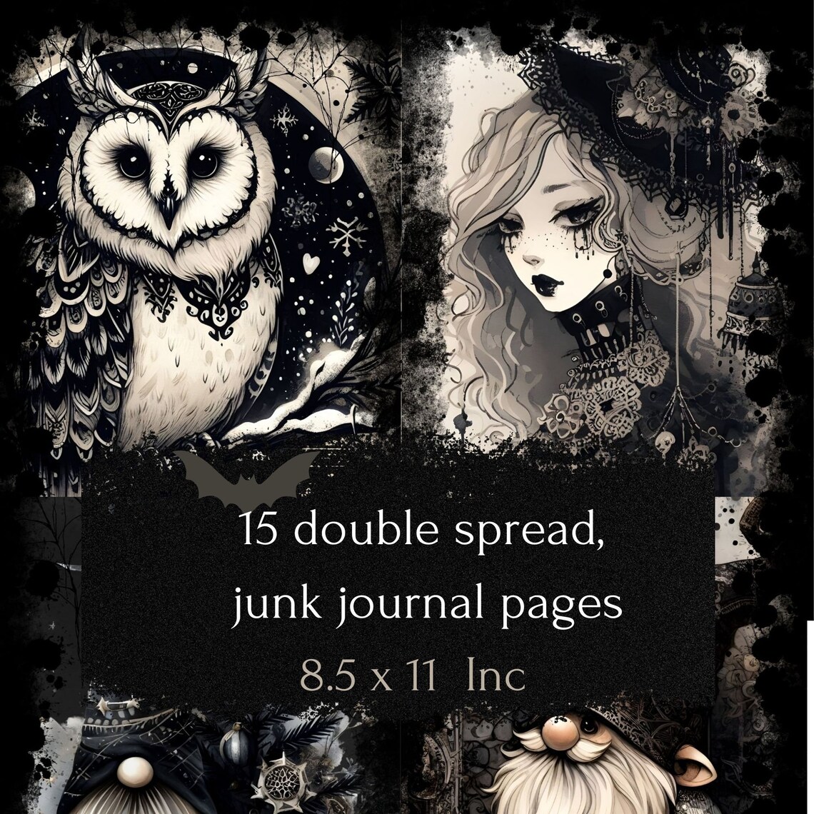 Dark Christmas Junk Journal Papers, Goth Junkjournal Papers, Scrapbook Gothic Page Vintage ...