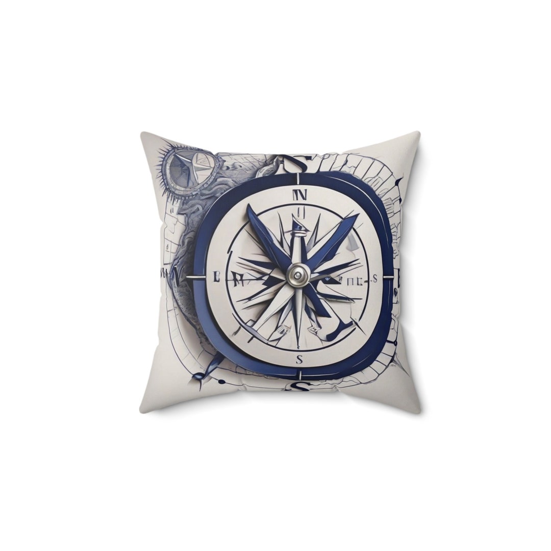 Marine Navy Blue Compass Design Square Pillow - Etsy