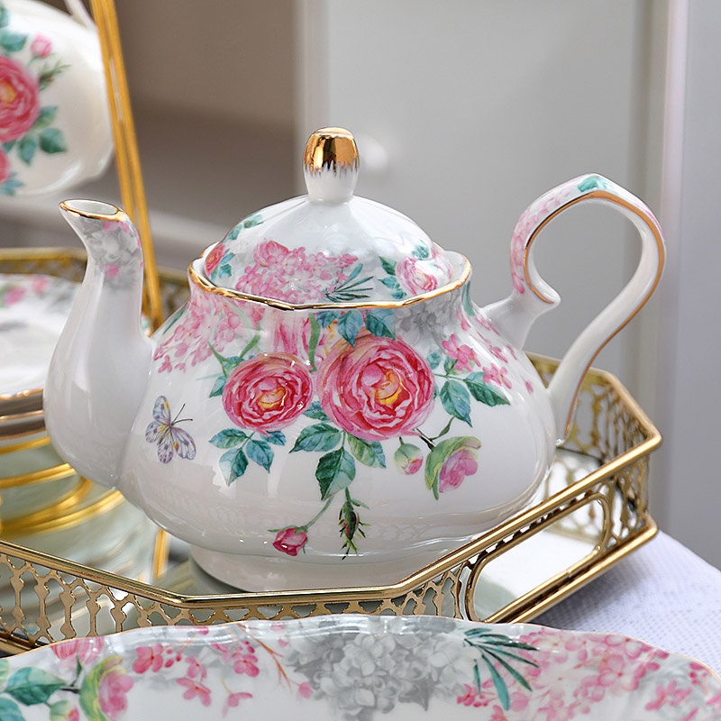 Flower Ceramic Tea Set, European Ceramic Coffee Set, Coffee Pot Set ...