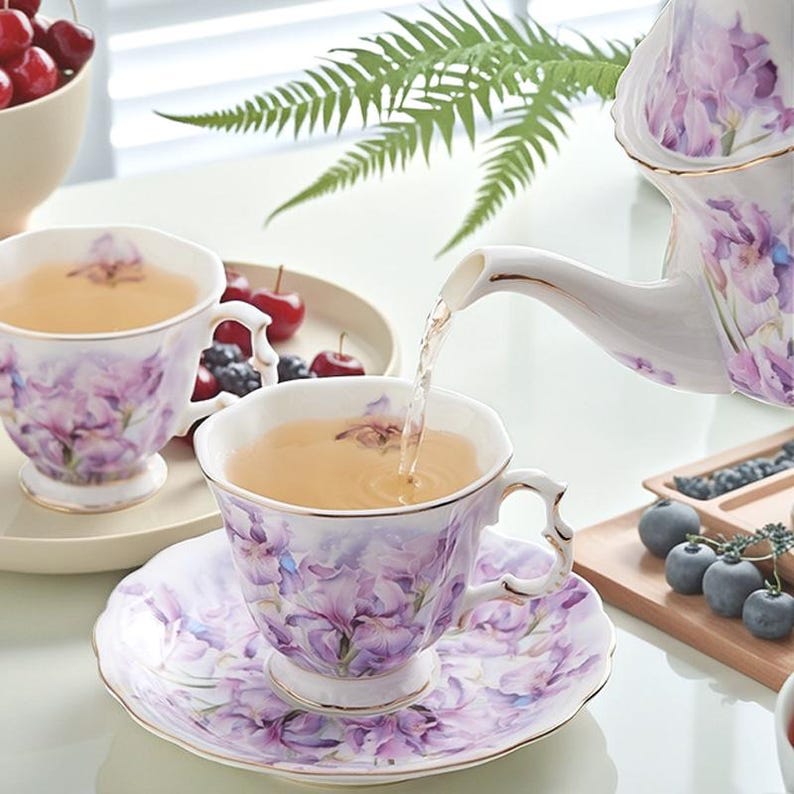 Purple Iris Ceramic Tea Set, Retro Palace Style Ceramic Coffee Set ...
