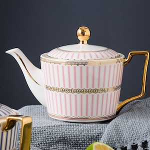 European Ceramic Tea Set, Pink Coffee Set, 1 Pot 4 Cups Saucers Set ...