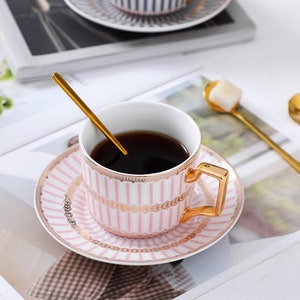 European Ceramic Tea Set, Pink Coffee Set, 1 Pot 4 Cups Saucers Set ...