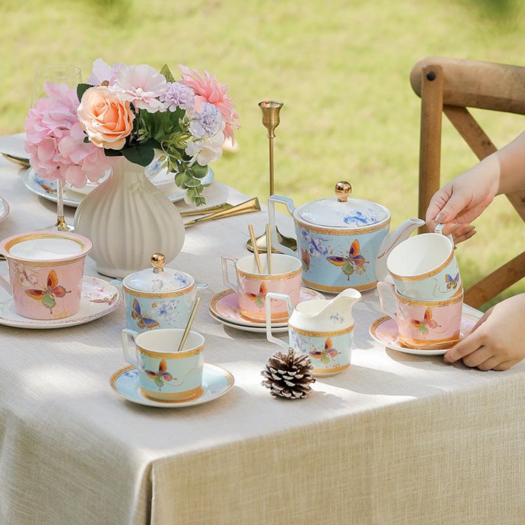 Butterfly Ceramic Tea Set, Teapot Tea Set, Porcelain Coffee Set ...