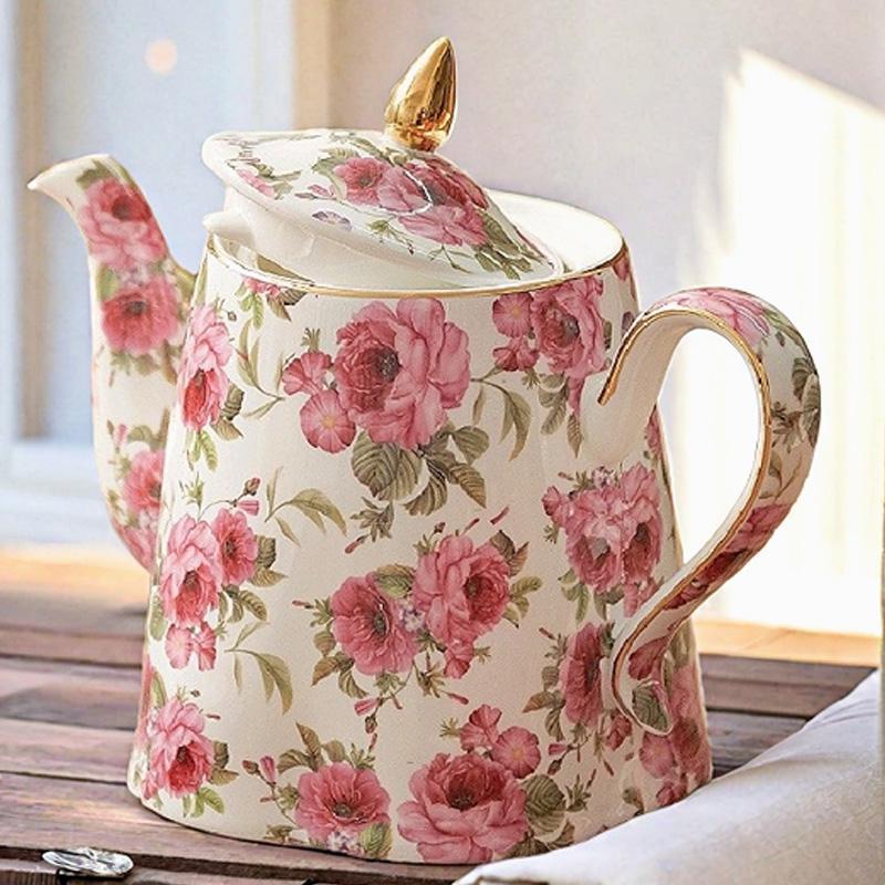 Rose Flower Ceramic Coffee Set, Vintage Ceramic Tea Set, Flower Teapot ...