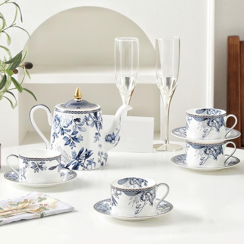 Pastoral Floral Ceramic Tea Set, Retro Ceramic Tea Set, European Coffee ...