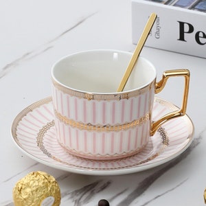 European Ceramic Tea Set, Pink Coffee Set, 1 Pot 4 Cups Saucers Set ...